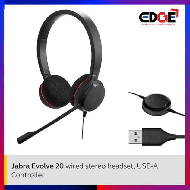 JABRA HSC016 Evolve 20 Stereo Noise Cancelling Wired Headset, Black ...