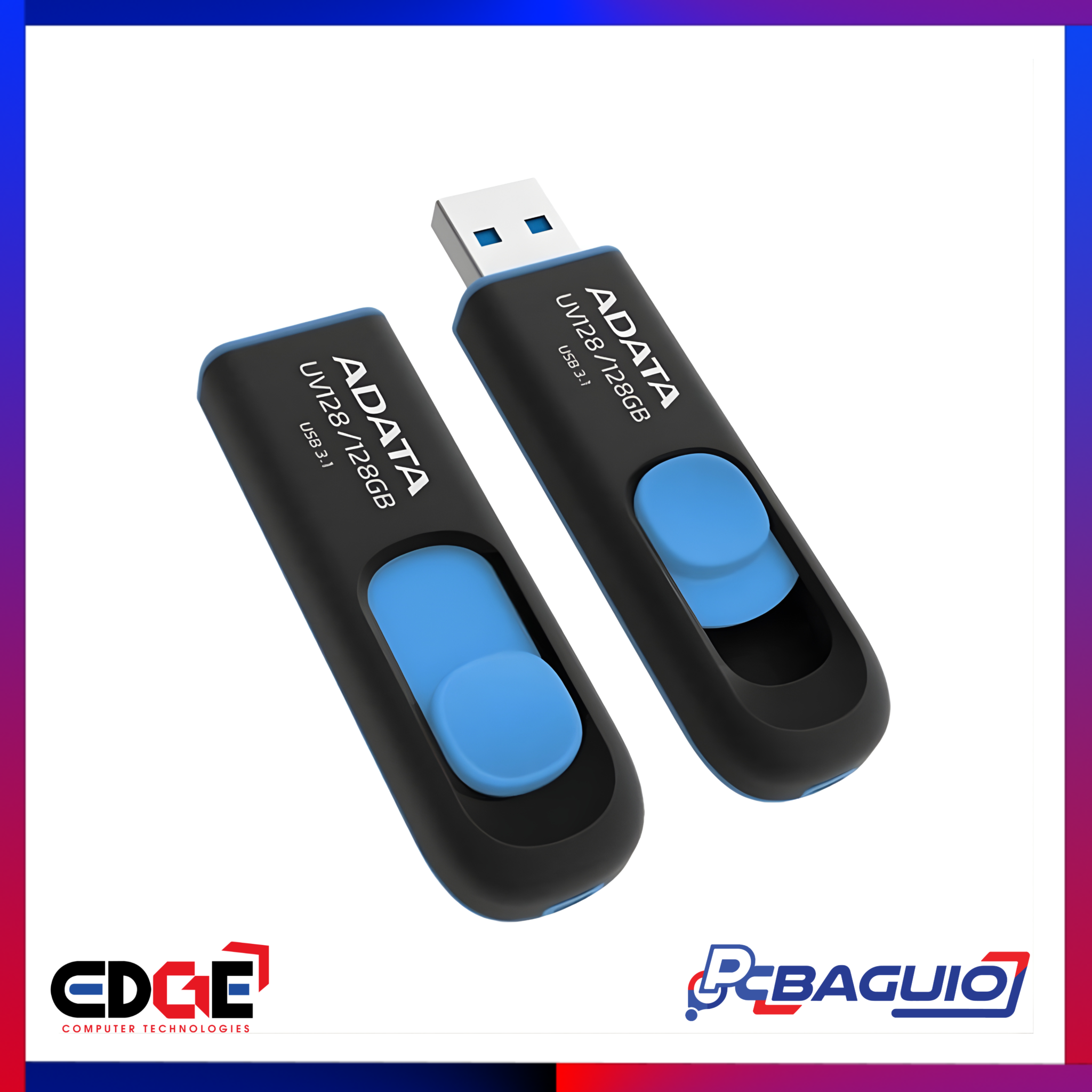ADATA UV128 USB 3.2 Flash Drive, Black-Blue – EDGE Computer Technologies